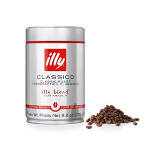 illy classico whole bean coffee, medium roast, classic roast with notes of caramel, orange blossom and jasmine, 100% arabica coffee, no preservatives, 8.8 ounce (pack of 6)