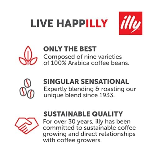 illy Classico Whole Bean Coffee, Medium Roast, Classic Roast with Notes Of Caramel, Orange Blossom and Jasmine, 100% Arabica Coffee, No Preservatives, 8.8 Ounce (Pack of 6)