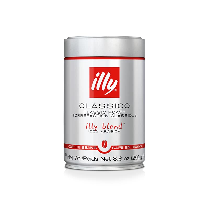 illy Classico Whole Bean Coffee, Medium Roast, Classic Roast with Notes Of Caramel, Orange Blossom and Jasmine, 100% Arabica Coffee, No Preservatives, 8.8 Ounce (Pack of 6)