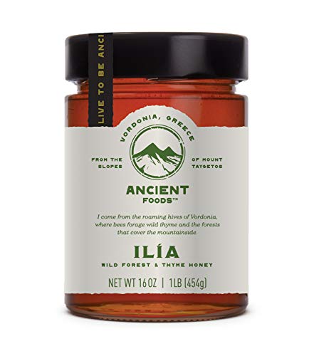 Ancient Foods Ilia Wild Forest and Thyme Honey – Greek Mountain Honey, Raw, Unfiltered Pine Honey from Vordonia, Greece (16oz)