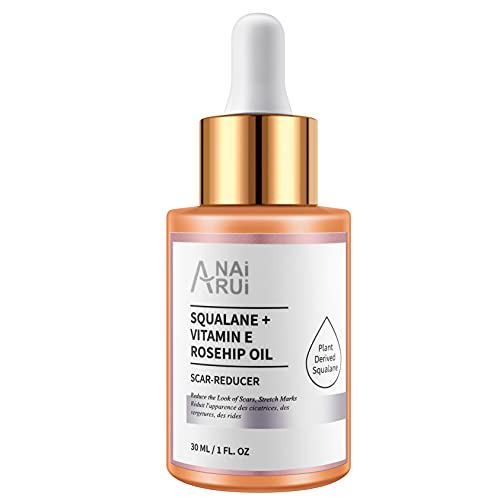 ANAI RUI Squalane + Vitamin E Rosehip Oil Moisturizer for Face Hydrate, Reduce Scars and Stretch Marks, Wrinkles for Smoother, Softer Skin 1 fl. Oz