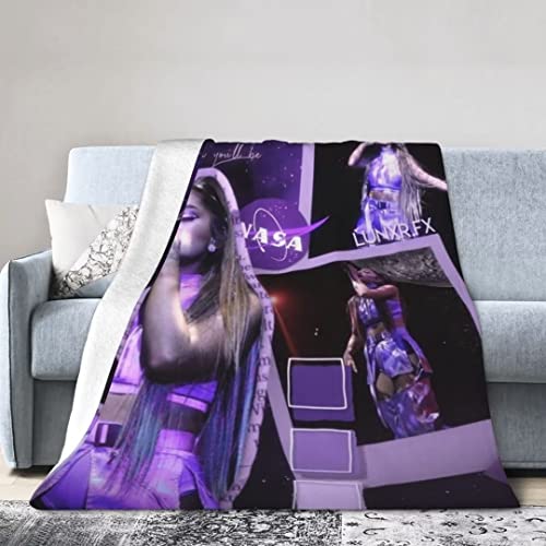 Ariana Grande Blanket Pop Singer 3D Printer Flannel Blanket Soft Warm Flannel Throw Blankets for Bed Couch Sofa Bedroom Living Room All Season Fans Gift 80x60 in -Purple Blanket