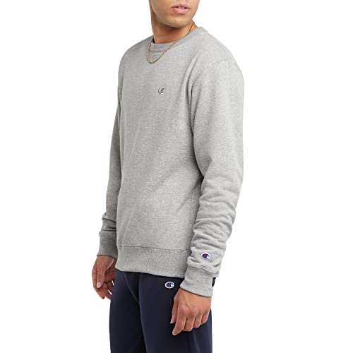 Champion Crewneck, Midweight Crew Men, Comfortable Sweatshirts, Oxford Gray C Logo, Medium