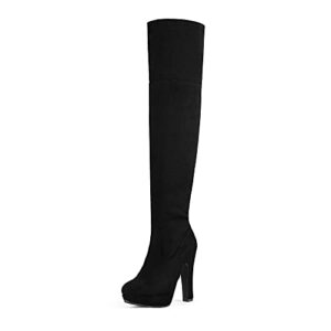 dream pairs women’s highplat black chunky thigh high over the knee high heel boots size 9 b(m) us