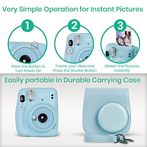 Fujifilm Instax Mini 11 Camera with Fujifilm Instant Mini Film (60 Sheets) Bundle with Deals Number One Accessories Including Carrying Case, Selfie Lens, Photo Album, Stickers (Blush Pink)