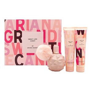 sweet like candy by ariana grande gift set – 3.4 oz eau de parfum spray 3.4 oz body souffle 3.4 oz bath & shower gel women