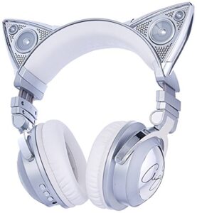 brookstone limited edition ariana grande wireless cat ear headphones with external speaker, bluetooth microphone, and color changing accents