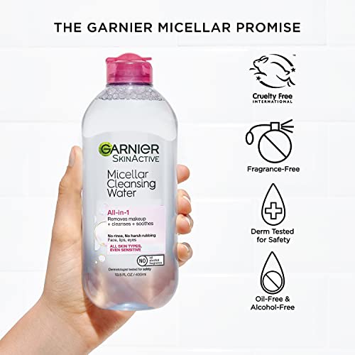 Garnier SkinActive Micellar Water for All Skin Types, Facial Cleanser & Makeup Remover, 13.5 fl. Oz, 1 count (Packaging May Vary)