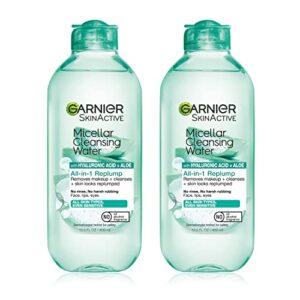 garnier skinactive micellar water with hyaluronic acid & aloe, facial cleanser & makeup remover, 13.5 fl. oz, 2 count (packaging may vary)