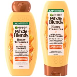 garnier whole blends honey treasures repairing shampoo and conditioner, for dry, damaged hair, 22 fl oz ea, 1 kit (packaging may vary)