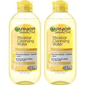 garnier skinactive micellar water with vitamin c, facial cleanser & makeup remover, 13.5 fl. oz, 2 count (packaging may vary)