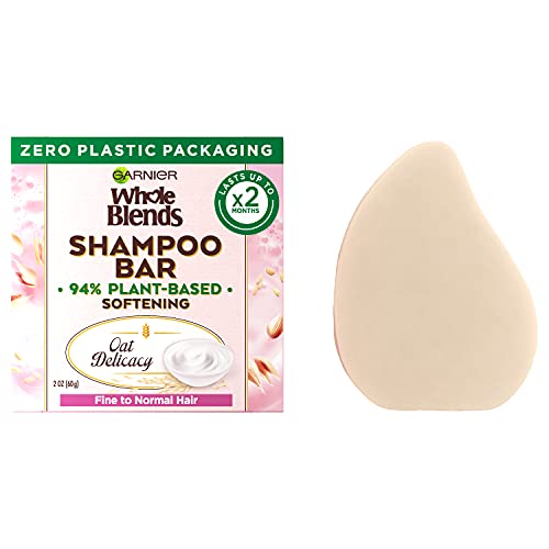 Garnier Haircare Whole Blends Oat Delicacy Softening Shampoo Bar for Fine Hair, Zero Plastic Packaging, Preservative/ Silicone/Soap & Dye Free, with Rice Cream and Responsibly Sourced Milk, 2.0 Oz