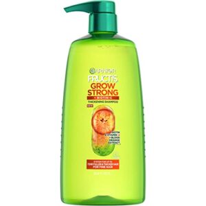 garnier fructis grow strong thickening shampoo for thin, fine hair, paraben-free, silicone-free and vegan hair care, 33.8 fl oz