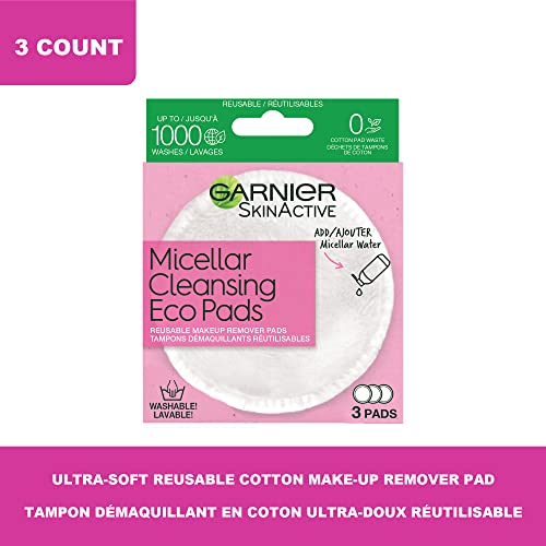 Garnier SkinActive Micellar Cleansing & Makeup Remover Eco Pads, Ultra-soft Reusable Microfiber Pad, 3 Count (Packaging May Vary)