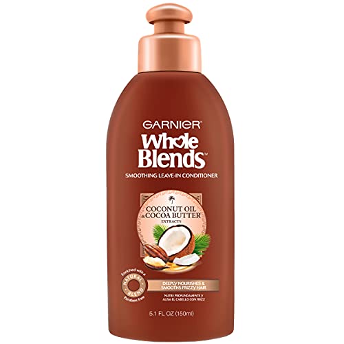 Garnier Whole Blends Sustainably Sourced Coconut Oil and Cocoa Butter Leave in Conditioner Treatment to Smooth and Control Frizzy Hair, 5.1 Fl Oz