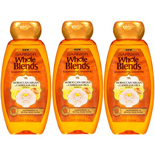 Garnier Whole Blends Illuminating Shampoo, Moroccan Argan Oil & Camellia Oil Infused Dry Hair Care for Silky, Shiny Hair, 12.5 oz , 3 Count