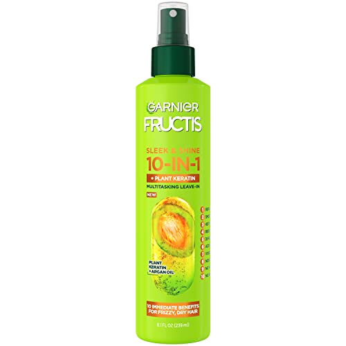 Garnier Fructis Sleek and Shine 10-in-1 Hair Care and Heat Protectant Spray to Help Smooth, Protect and Strengthen Frizzy and Dry Hair, 8.1 Fl Oz