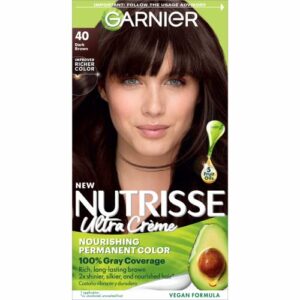 garnier hair color nutrisse nourishing creme, 40 dark brown (dark chocolate) permanent hair dye, 1 count (packaging may vary)