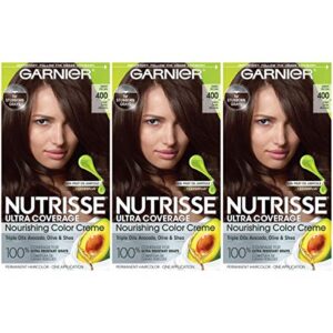 garnier hair color nutrisse ultra coverage nourishing creme, 400 deep dark brown (sweet pecan) permanent hair dye, 3 count (packaging may vary)