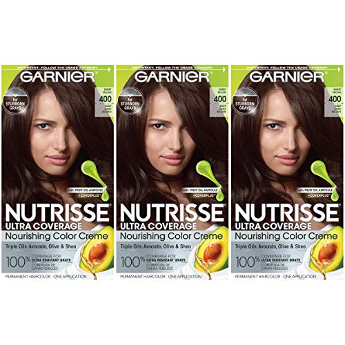 Garnier Hair Color Nutrisse Ultra Coverage Nourishing Creme, 400 Deep Dark Brown (Sweet Pecan) Permanent Hair Dye, 3 Count (Packaging May Vary)