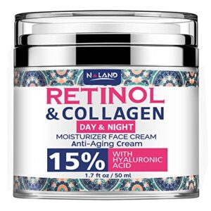 retinol cream for face, anti-aging facial moisturizer with hyaluronic acid and collagen, retinol moisturizer for face and neck, wrinkle cream for women and men, day and night anti-aging moisturizing cream – for all skin types