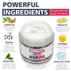 Retinol Cream for Face, Anti-Aging Facial Moisturizer with Hyaluronic Acid and Collagen, Retinol Moisturizer for Face and Neck, Wrinkle Cream for Women and Men, Day and Night Anti-Aging Moisturizing Cream – For All Skin Types