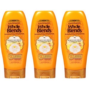 garnier whole blends illuminating conditioner, moroccan argan oil and camellia oil infused dry hair care for silky, shiny hair, 12.5 fl oz, 3 count