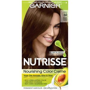 garnier nutrisse nourishing hair color creme, 50 medium natural brown (truffle) (packaging may vary)