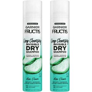 garnier fructis deep cleansing invisible dry shampoo, powered by rice starch and clay to instantly refresh hair, no visible residues, aloe clean, 4.4 oz, 2 count