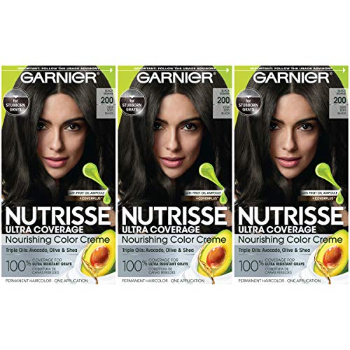 Garnier Hair Color Nutrisse Ultra Coverage Nourishing Creme, 200 Deep Soft Black (Black Sesame) Permanent Hair Dye, 3 Count (Packaging May Vary)