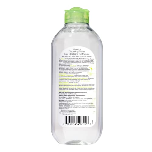 Garnier SkinActive Micellar Water for Oily Skin, Facial Cleanser & Makeup Remover, 13.5 fl. oz, 1 count (Packaging May Vary)