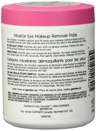 Garnier Micellar Eye Makeup Remover Pads Facial Treatment Pads, 100 Count