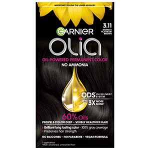 garnier hair color olia ammonia-free brilliant color oil-rich permanent hair dye, 3.11 darkest platinum brown, 1 count (packaging may vary)