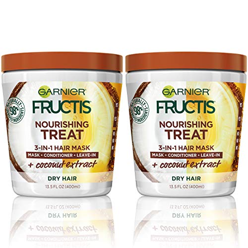 Garnier Fructis Nourishing Treat 1 Minute Hair Mask with Moisturizing Coconut Extract 13.5 Fl Oz (Pack of 2) (Packaging May Vary)