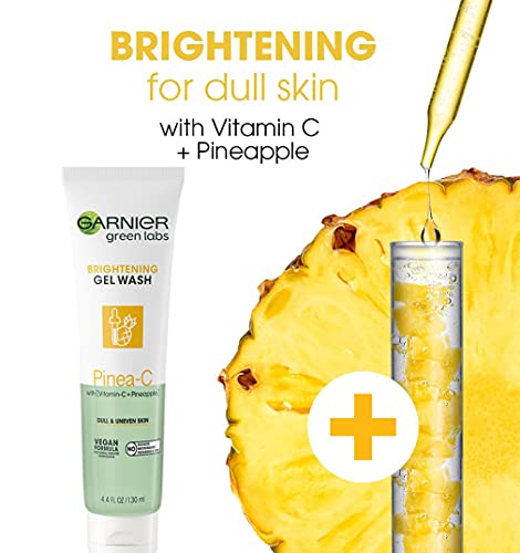 Garnier SkinActive Green Labs Brightening Gel Washable Cleanser with Vitamin C and for Dull and Uneven Skin 4.4 Packaging May Vary, Pinea-C, Pineapple, 13.2 Fl Oz