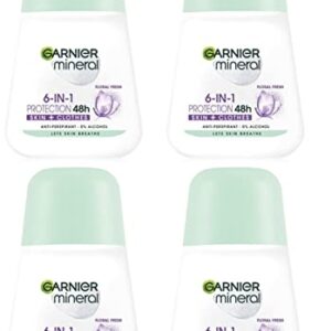 (Pack of 4) Garnier Mineral Protection 6 Floral Fresh Scent Anti-perspirant Roll On for Women 4x50ml