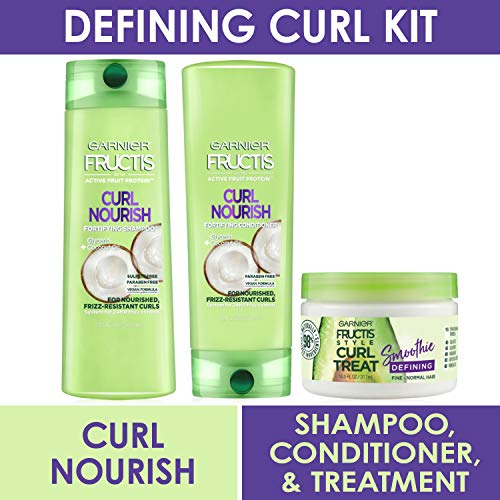 Garnier Hair Care Fructis Curl Nourish Shampoo, Conditioner, & Natural Styling Curl Treat Smoothie, Nourish for Frizz Resistant Curls, Frizz Free up to 24 Hours, Paraben Free,1 Kit