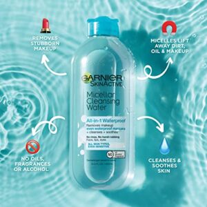 Garnier SkinActive Micellar Water For Waterproof Makeup, Facial Cleanser & Makeup Remover, 13.5 fl. oz, 1 count (Packaging May Vary)