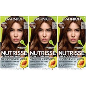 garnier hair color nutrisse ultra coverage nourishing creme, 530 deep medium golden brown (chestnut praline) permanent hair dye, 3 count (packaging may vary)