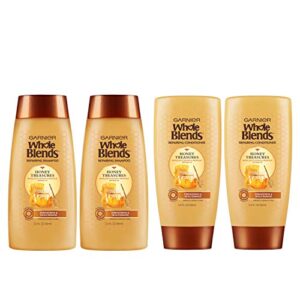 garnier whole blends repairing shampoo honey treasures, for damaged hair, 3 fl. oz with repairing conditioner honey treasures, 3 fl. oz