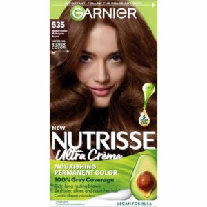 garnier hair color nutrisse nourishing creme, 535 medium golden mahogany brown (chocolate caramel) permanent hair dye, 1 count (packaging may vary)