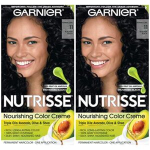 garnier hair color nutrisse nourishing creme, 11 blackest black (peppercorn) permanent hair dye, 2 count (packaging may vary)