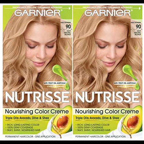 Garnier Hair Color Nutrisse Nourishing Creme, 90 Light Natural Blonde (Macadamia) Permanent Hair Dye, 2 Count (Packaging May Vary)