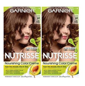 garnier hair color nutrisse nourishing creme, 60 light natural brown (acorn) permanent hair dye, 2 count (packaging may vary)