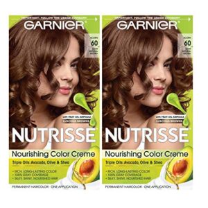 Garnier Hair Color Nutrisse Nourishing Creme, 60 Light Natural Brown (Acorn) Permanent Hair Dye, 2 Count (Packaging May Vary)