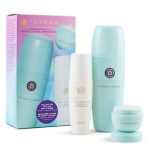 TATCHA Pore-Perfecting Double Cleanser + Hydrate Trio Set: The Deep Cleanse 5 oz, Pure One Step Camellia Cleansing Oil 1.7 oz & The Water Cream 0.33 oz