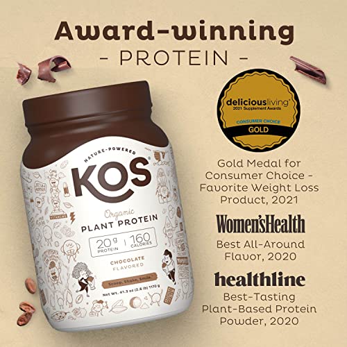 KOS Vegan Protein Powder Erythritol Free, Chocolate - Organic Pea Protein Blend, Plant Based Superfood Rich in Vitamins & Minerals - Keto, Dairy Free - Meal Replacement for Women & Men, 30 Servings