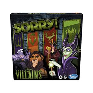 hasbro gaming sorry! board game: disney villains edition kids, family games for ages 6 and up (amazon exclusive) , green