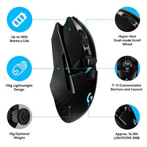 Logitech G903 LIGHTSPEED Wireless Gaming Mouse W/ Hero 25K Sensor, PowerPlay Compatible, 140+ Hour with Rechargeable Battery and Lightsync RGB, Ambidextrous, 107G+10G optional, 25,600 DPI, Black