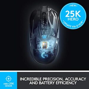 Logitech G903 LIGHTSPEED Wireless Gaming Mouse W/ Hero 25K Sensor, PowerPlay Compatible, 140+ Hour with Rechargeable Battery and Lightsync RGB, Ambidextrous, 107G+10G optional, 25,600 DPI, Black